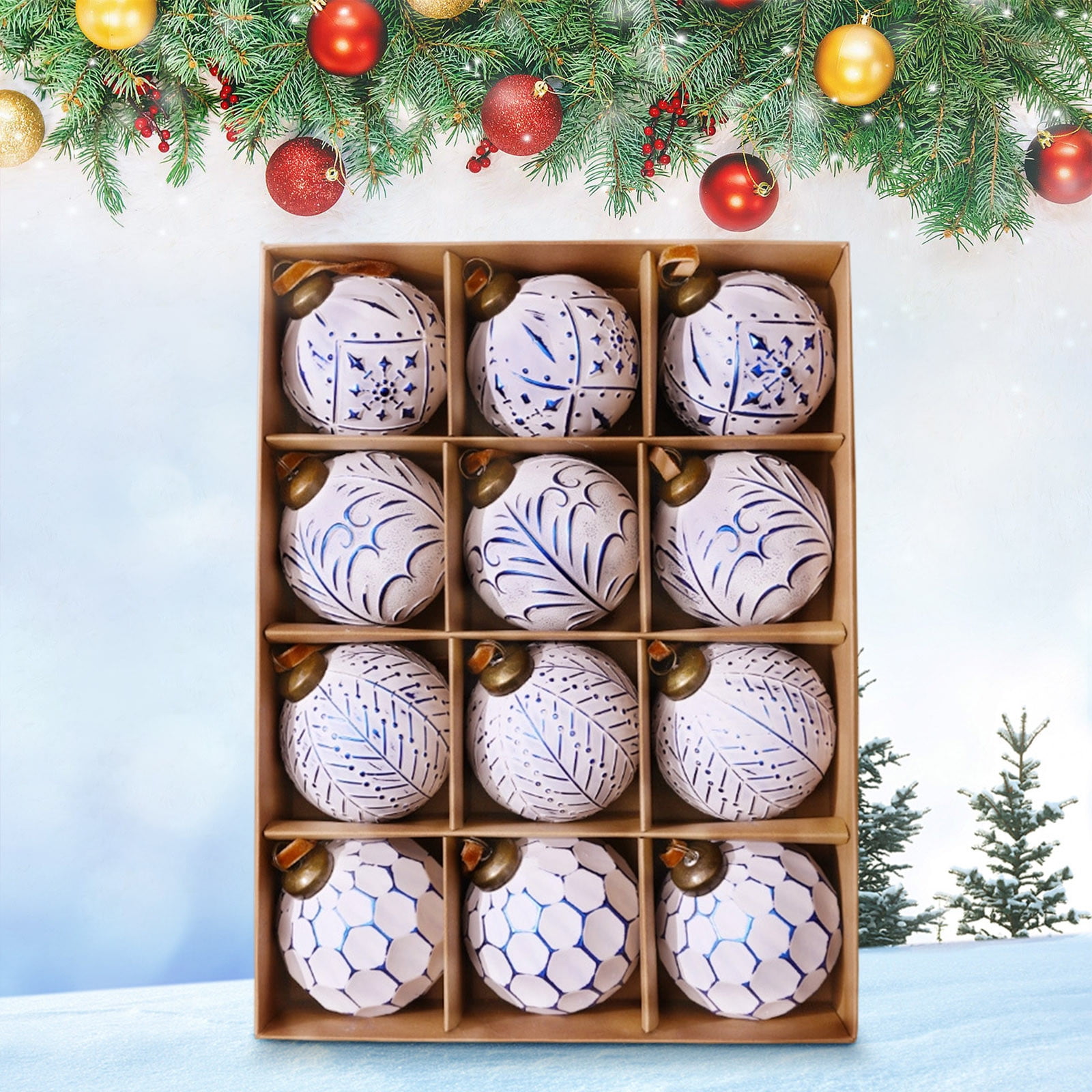 Euaioeiu 12 Pack Christmas Ball Ornaments, 3.15 Inch Holiday Tree ...