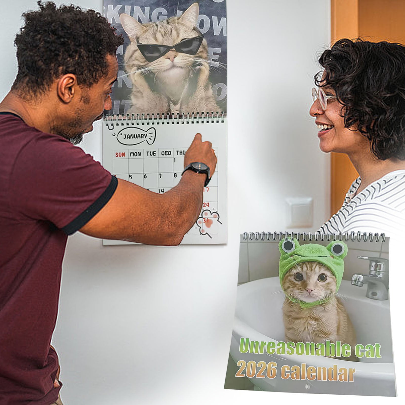 Euaioeiu 2026 Wall Calendar with Whimsical Cats in Cute Hats, Adorable ...