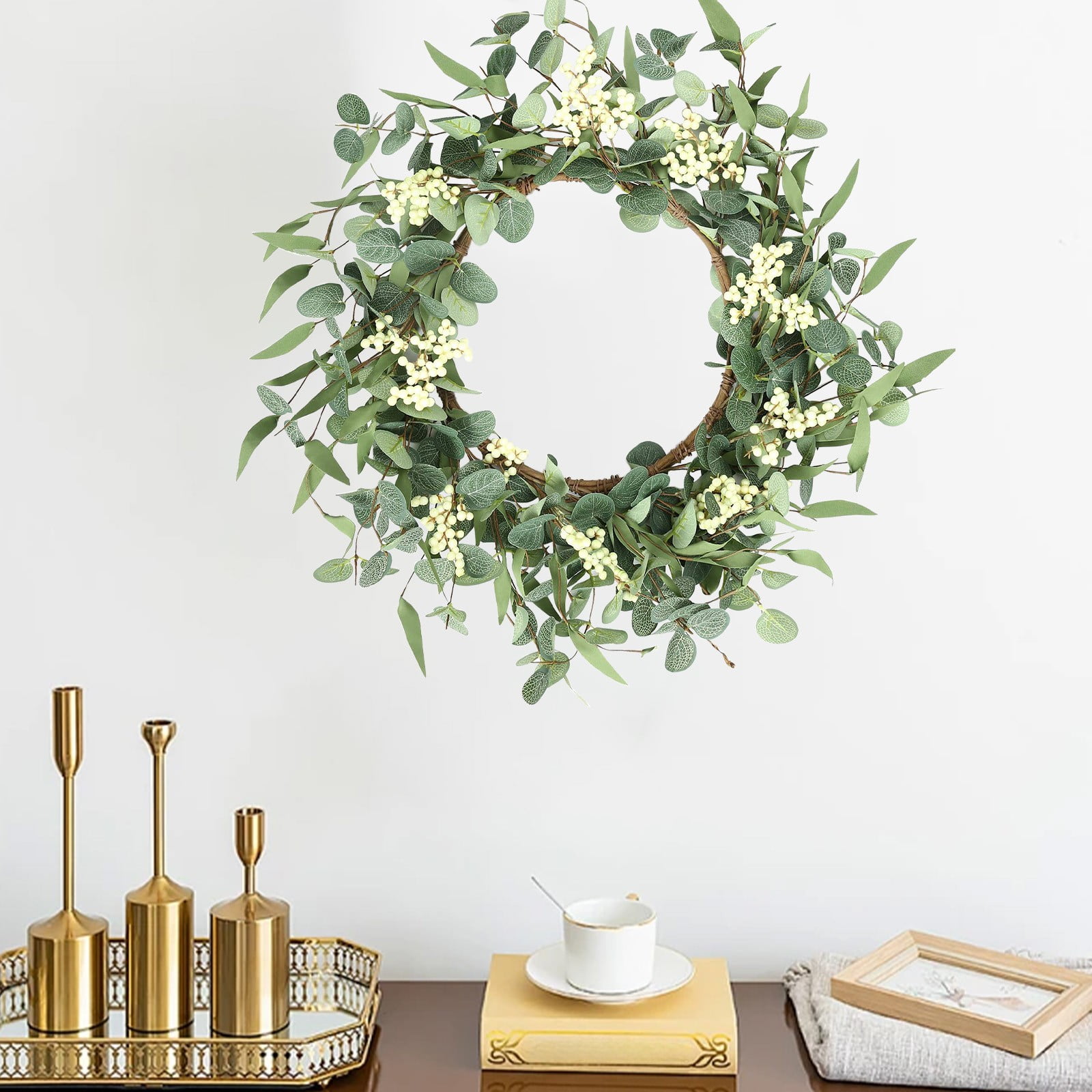 Euaioeiu Artificial Leaf Wreath Spring Summer Garden Door Hanging Decor Faux Rattan Vine Garland ...