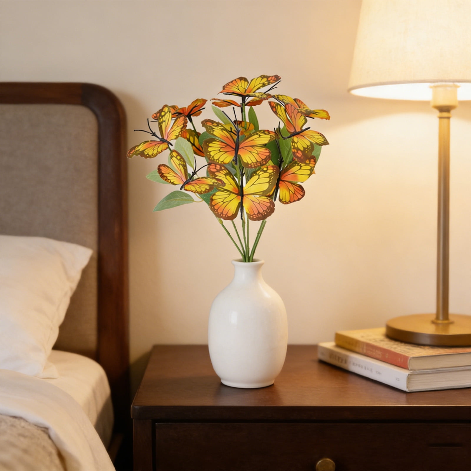 Euaioeiu Artificial Silk Flower Bouquet with Butterflies for Indoor ...