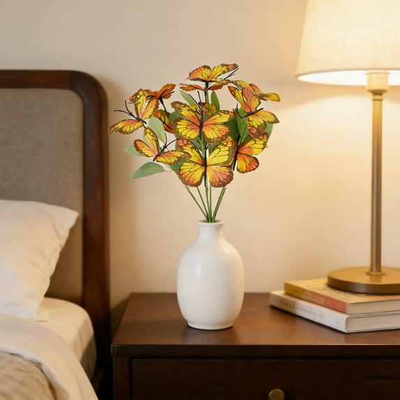 Euaioeiu Artificial Silk Flower Bouquet with Butterflies for Indoor ...