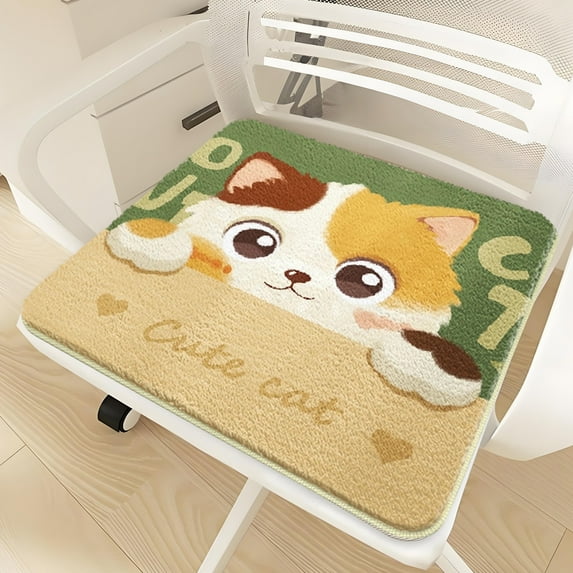 Euaioeiu Cat Themed Plush Chair Cushion, Non-Slip Winter Seat Pad with ...