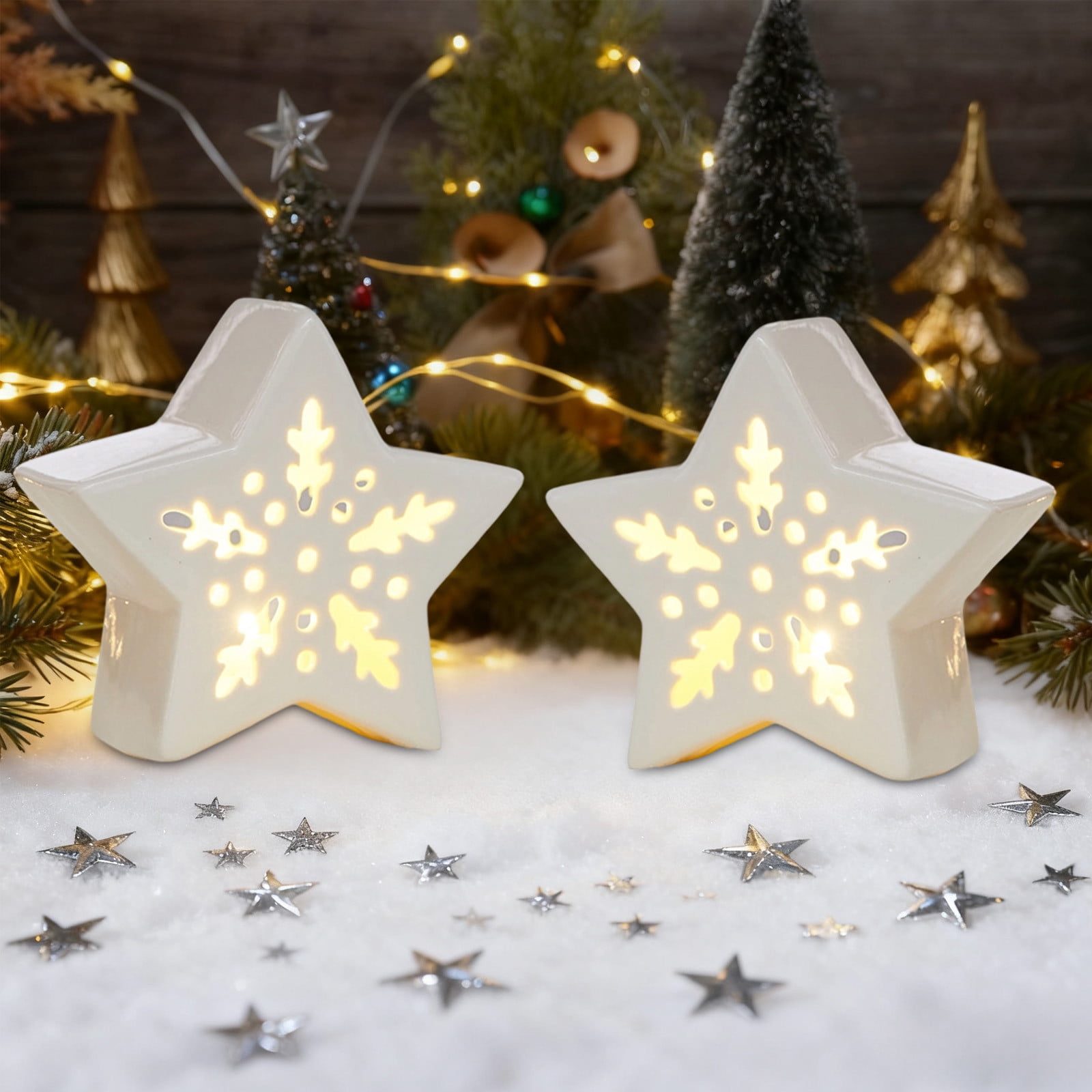 Euaioeiu Ceramic Christmas Village Scene Decor, Luminous Snowman ...