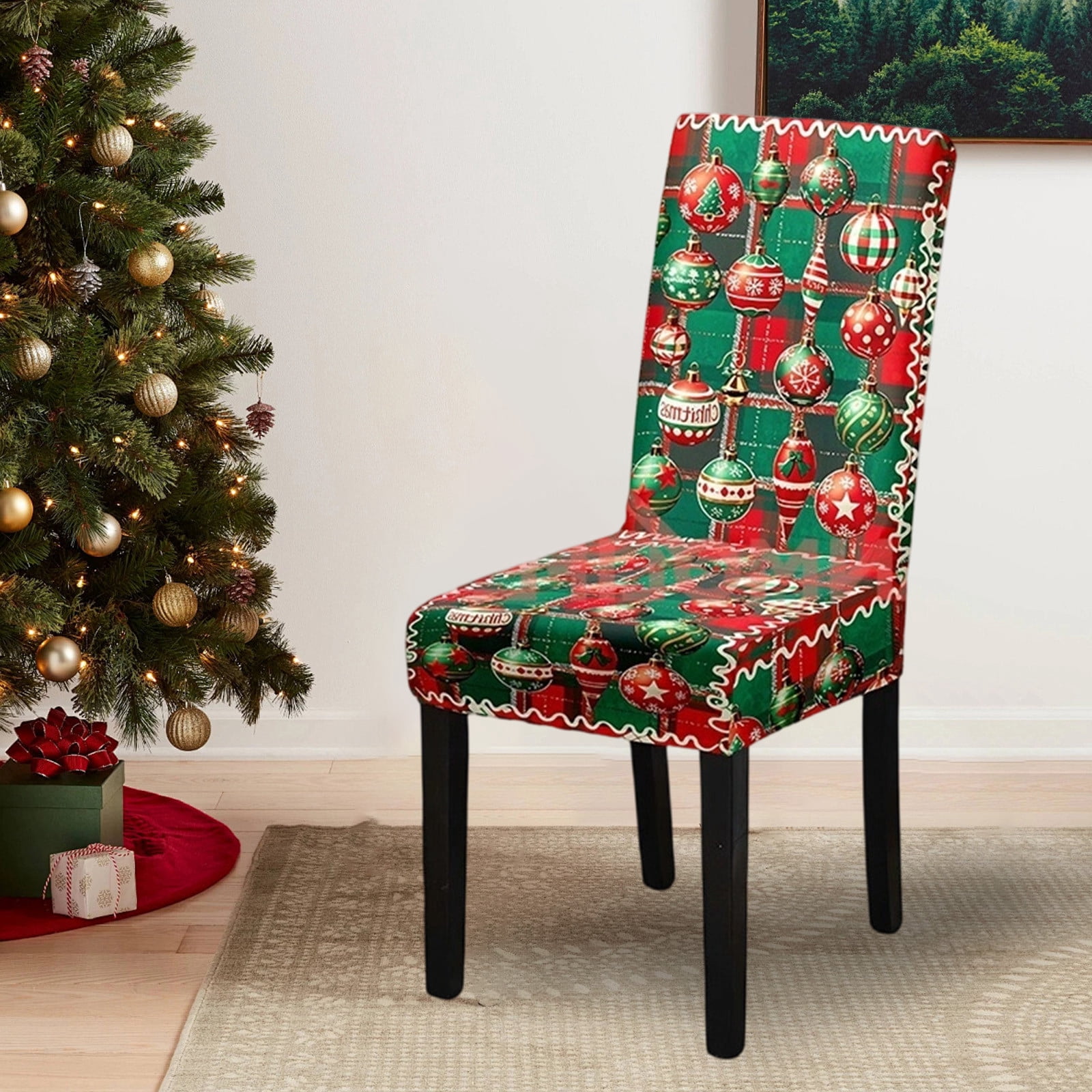 Euaioeiu Christmas Chair Covers Stretch Plaid Covers with Lights Balls ...