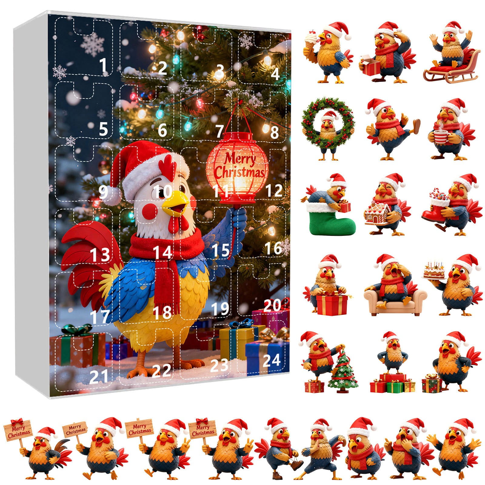Euaioeiu Christmas Countdown Calendar with Chicken Pendant, Festive ...
