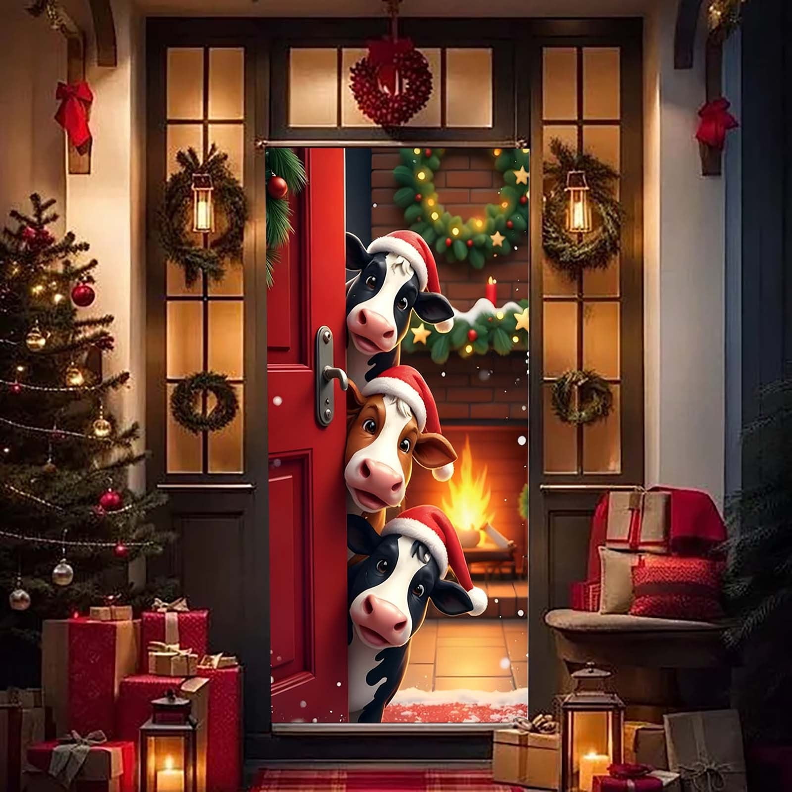 Euaioeiu Christmas Door Curtain for Holiday Decor, Waterproof Polyester ...