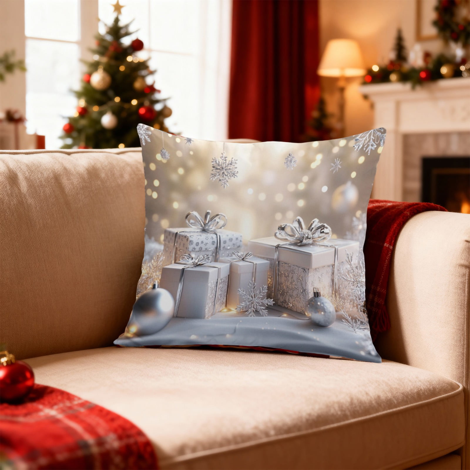 Euaioeiu Christmas Pillow Cover 45x45 Inch Holiday Decoration, Festive ...