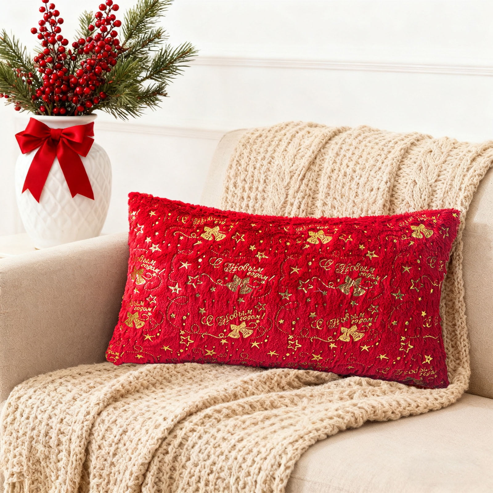 Euaioeiu Christmas Pillow Cover Gold Foil Stamped Holiday Decor,Festive ...