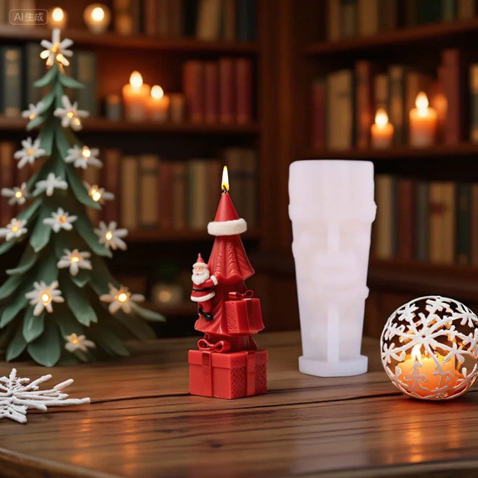 Euaioeiu Christmas Tree Candle Mold, Santa Claus Silicone Mould for DIY ...