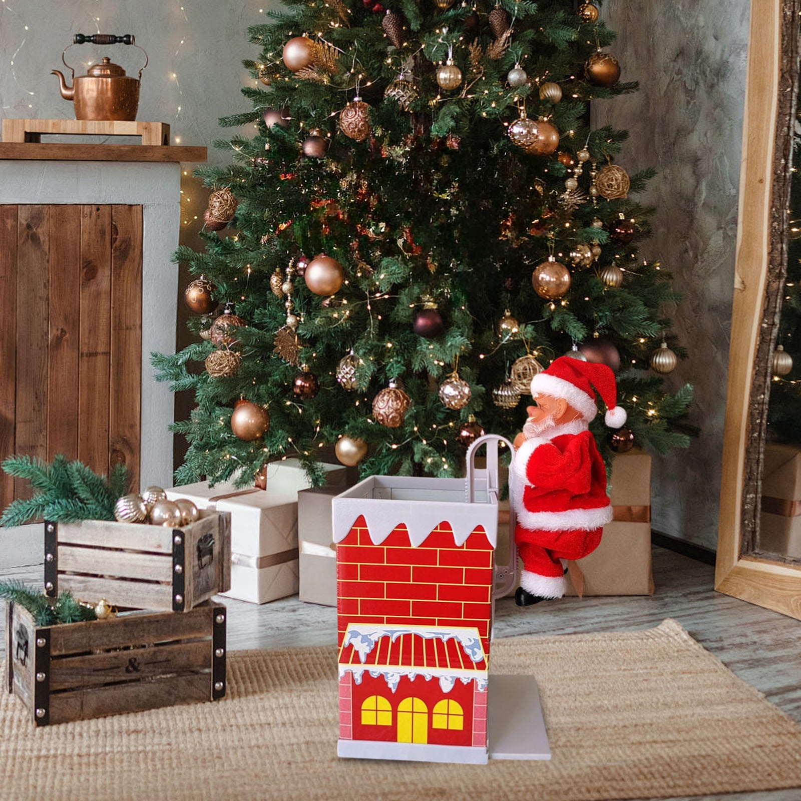 Euaioeiu Climbing Santa Claus Ornament with Music and Lights, Battery ...