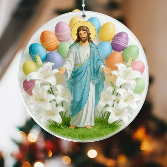 Euaioeiu Double Sided Acrylic Easter Ornament with Cross and ...
