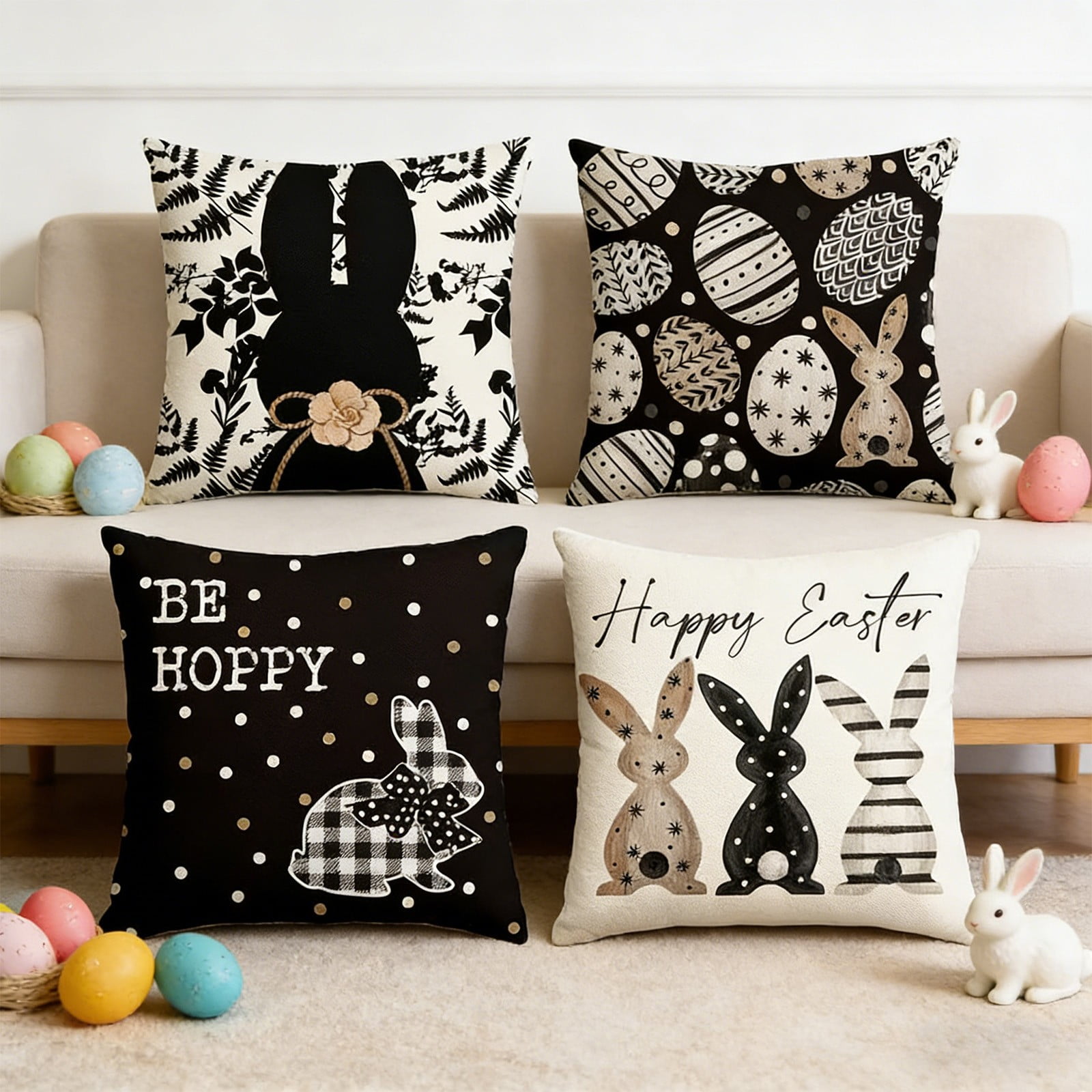 Euaioeiu Easter Bunny Throw Pillows Set of 4, Cute Spring Home Decor ...