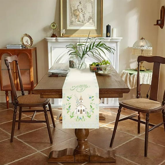 Euaioeiu Easter Table Runner Floral Spring Burlap Table Scarf ...
