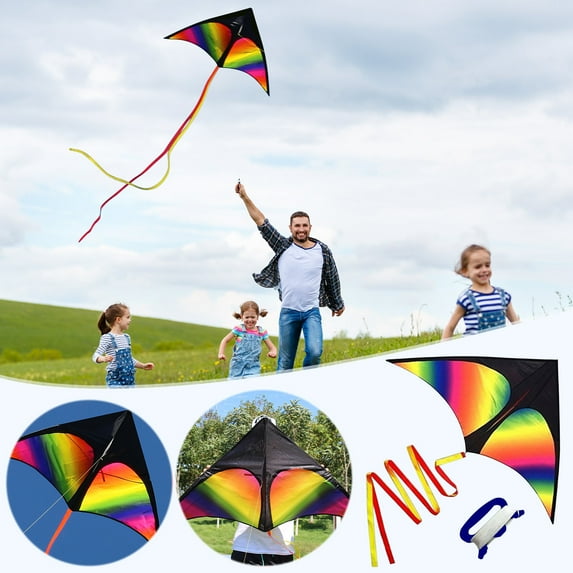 Euaioeiu Large Easy Fly Kite with Long Tail, Durable Polyester Fabric ...
