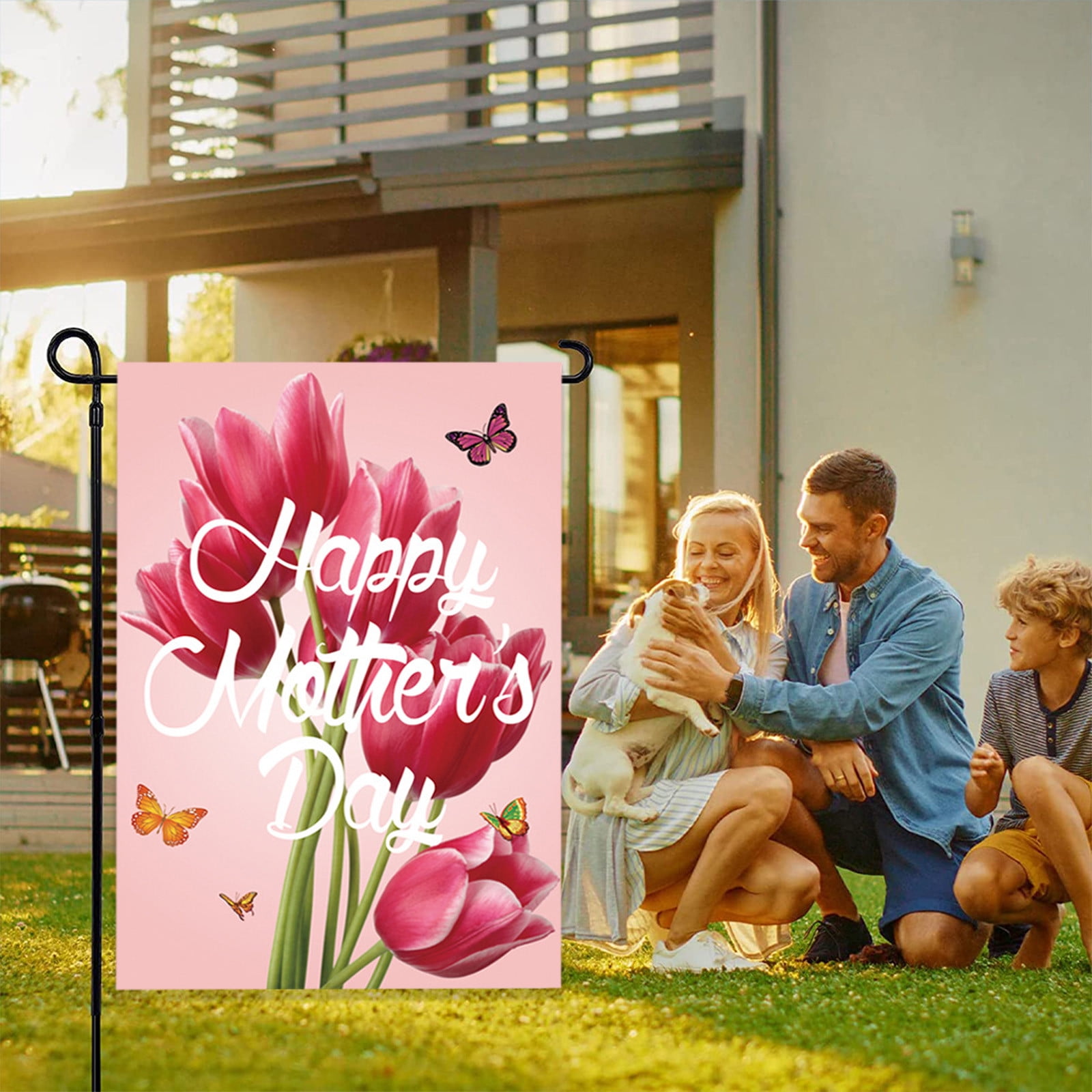 Euaioeiu Mother's Day Garden Flag Outdoor Decor Polyester Floral Heart ...