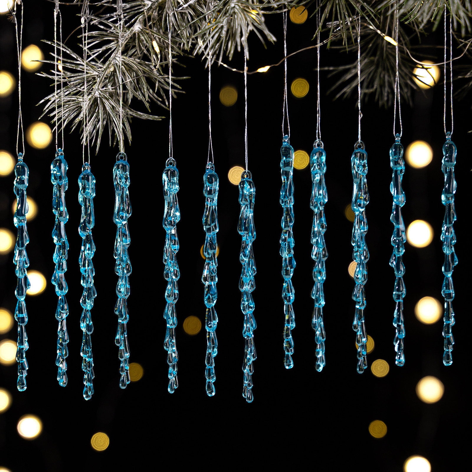 Euaioeiu Transparent Crushed Ice Pendants,12 Pack Christmas Icicle ...