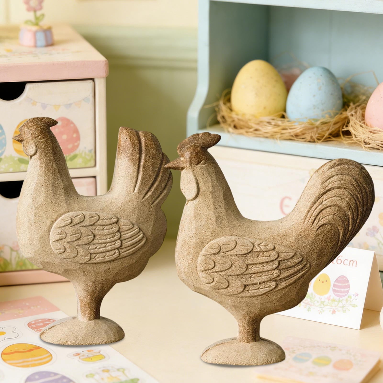 Euaioeiu Unfinished Wooden Figurines Blank Paintable Rooster and Hen ...