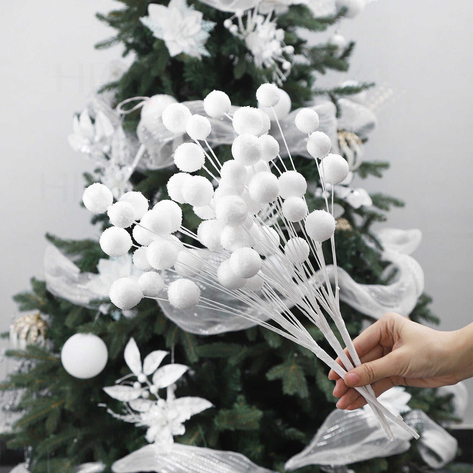 Euaioeiu White Snowball Cuttings Artificial Christmas Decorations, 15.7 ...