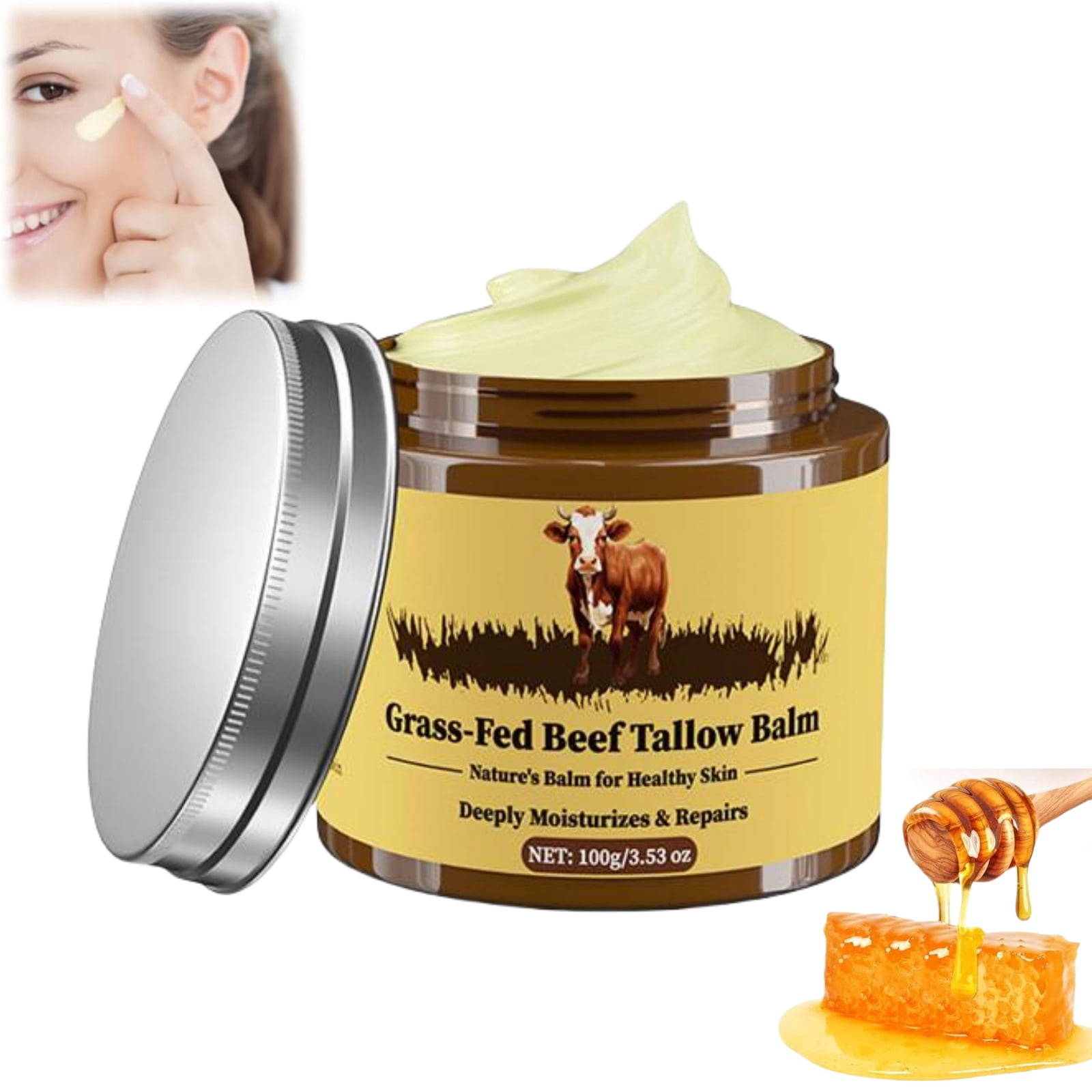 Euamux Beef Tallow for Skin, 100g Beef Tallow and Honey Balm, Organic ...