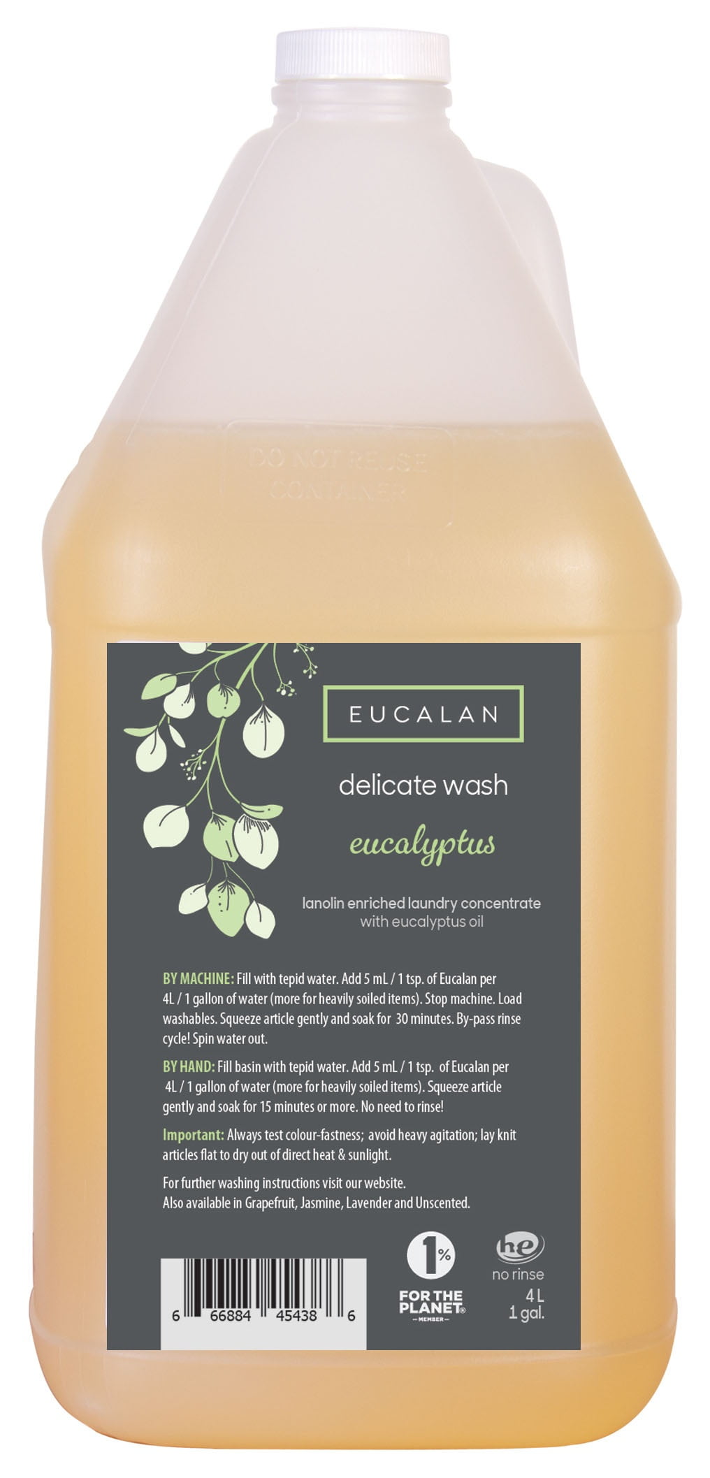 Eucalan Fine Fabric Wash, No Rinse Delicate Eucalyptus Scent, Gallon ...
