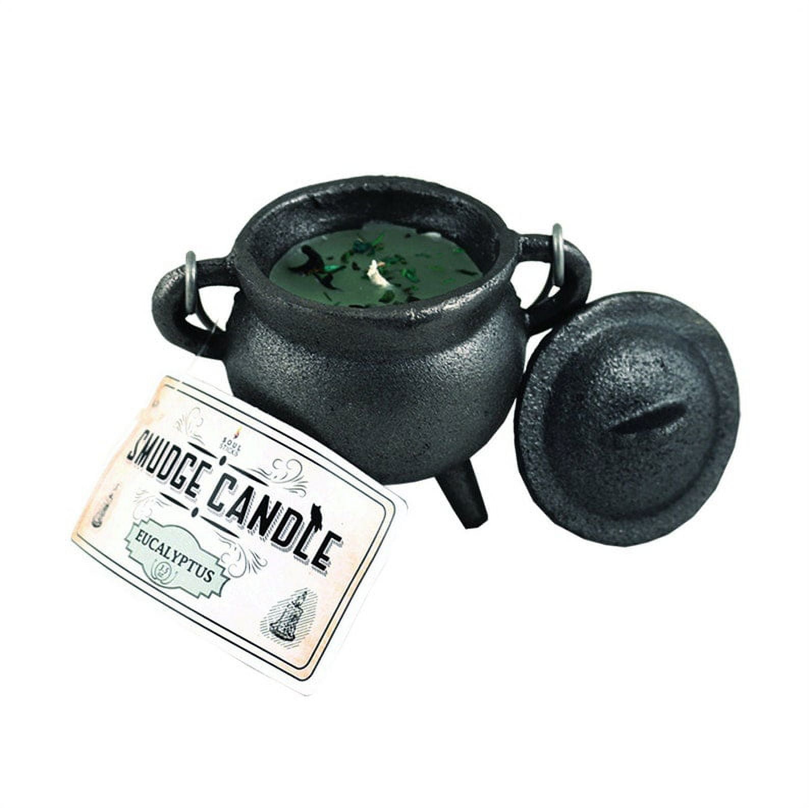 Eucalyptus 4" Cast Iron Cauldron Smudge Candle with Lid and Carry Handle for Spells, Smudging ...