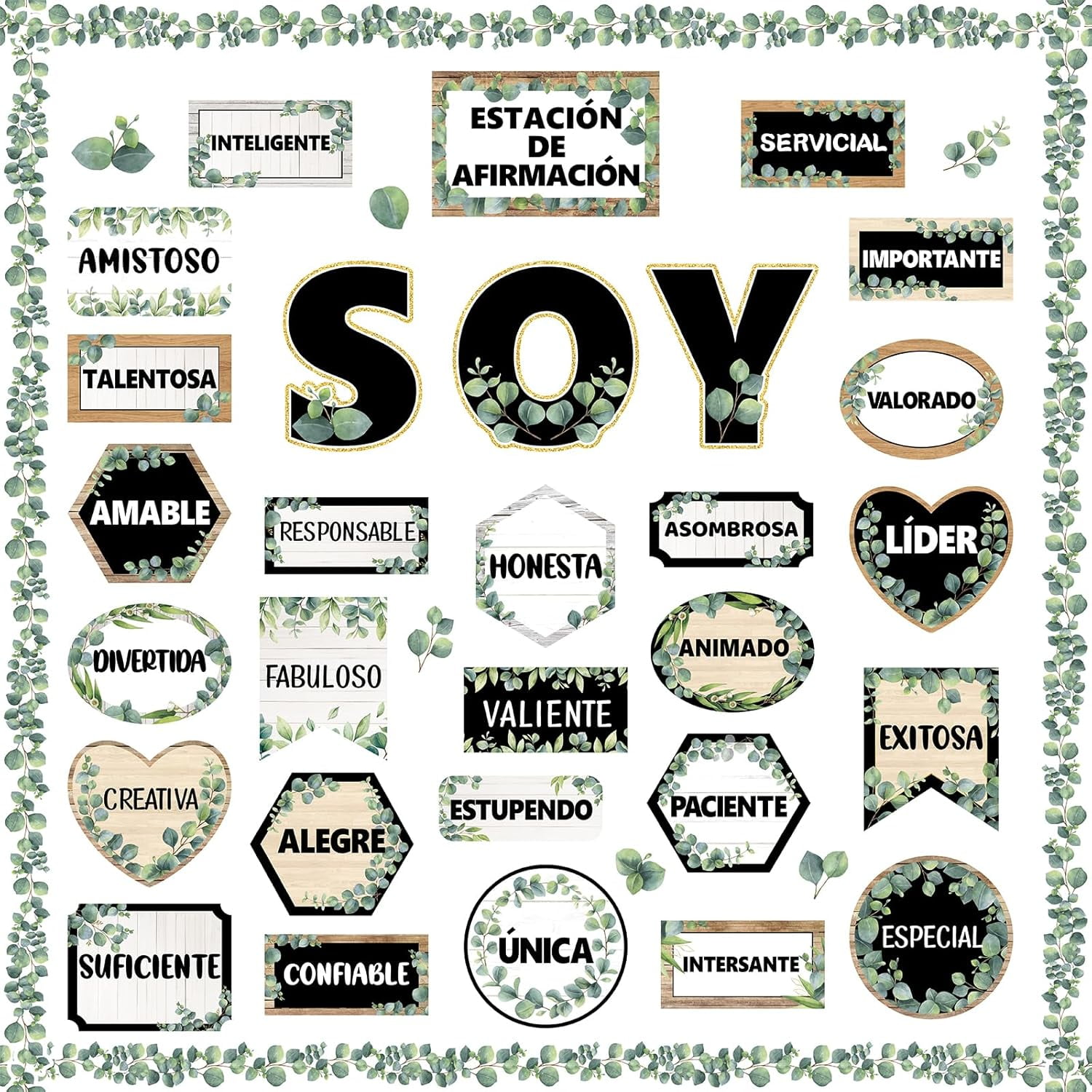 Eucalyptus Affirmation Station Spanish Bulletin Board for Classroom ...