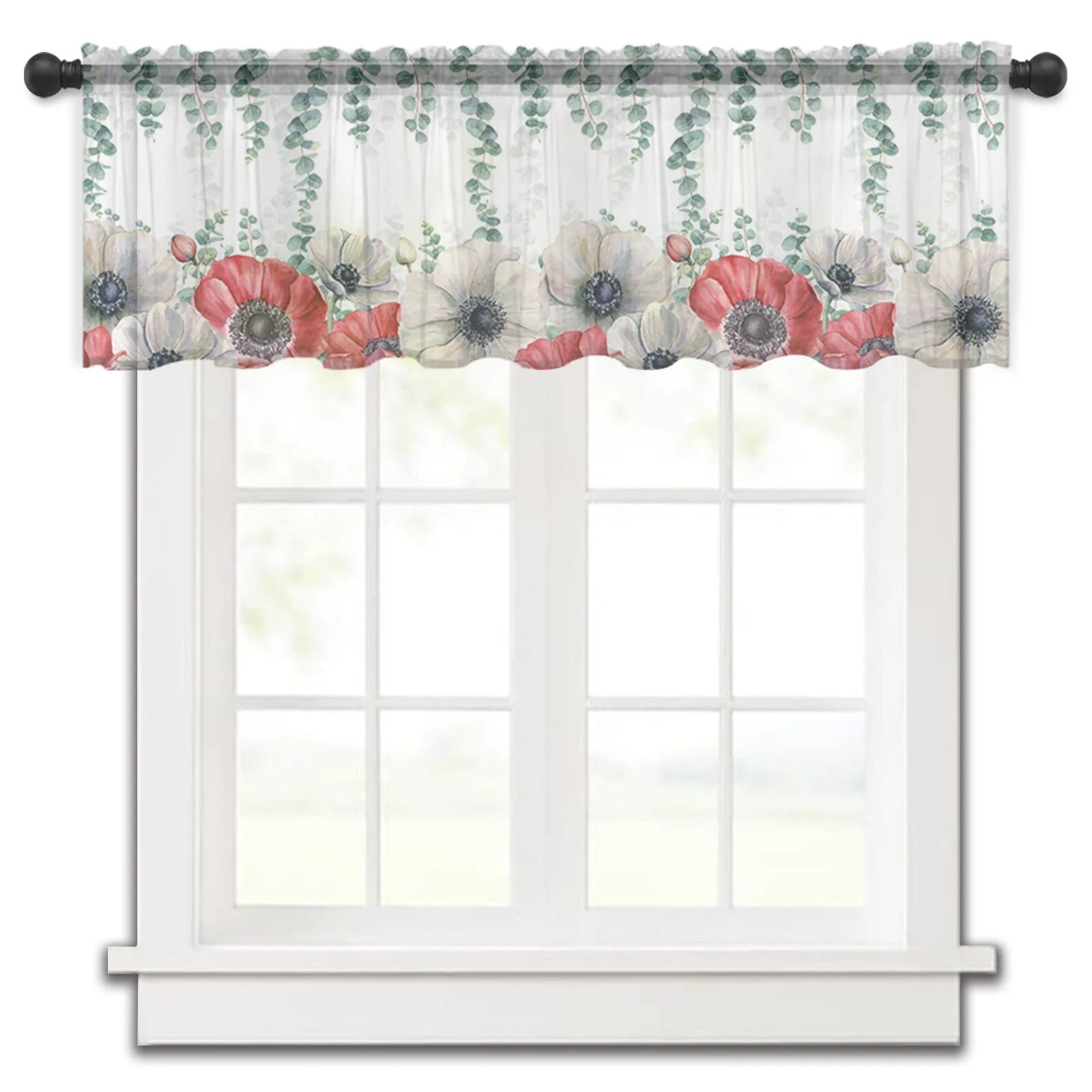Eucalyptus American Plant Poppy Flower Kitchen Curtains Tulle Sheer ...