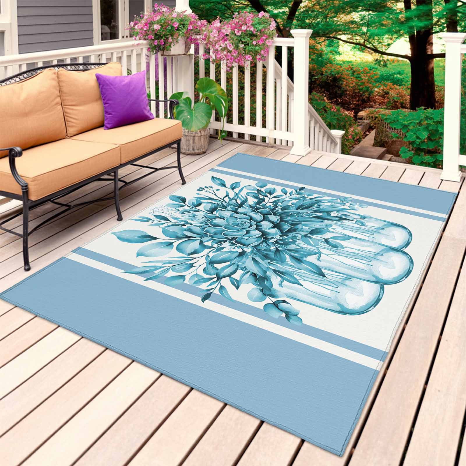 Eucalyptus Aqua Outdoor Rug for Patio/Deck/Porch, Non-Slip Large Area ...