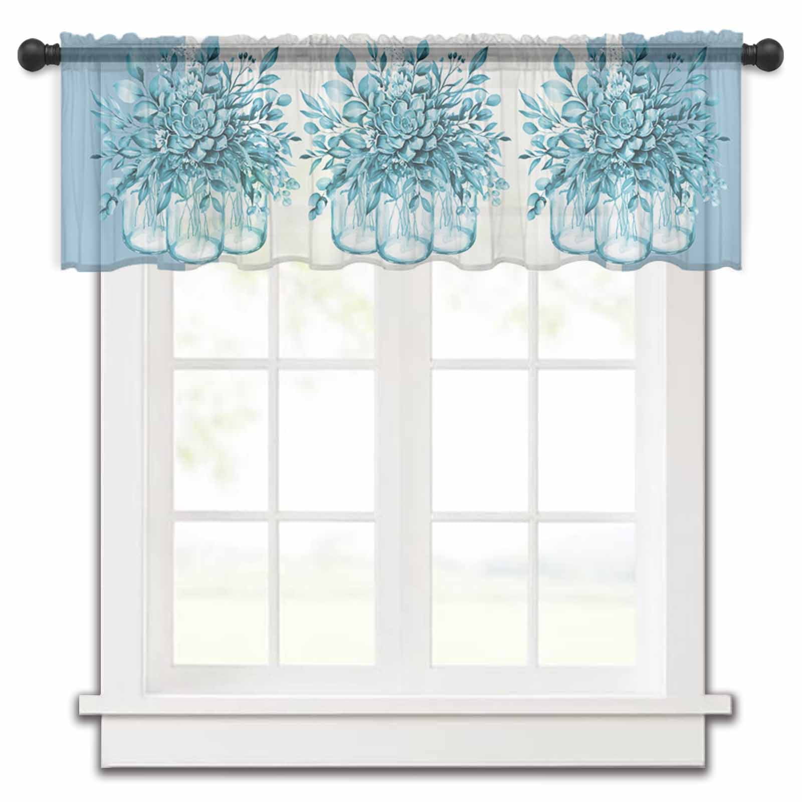 Eucalyptus Aqua Valance Curtains for Kitchen/Living Room/Bathroom ...