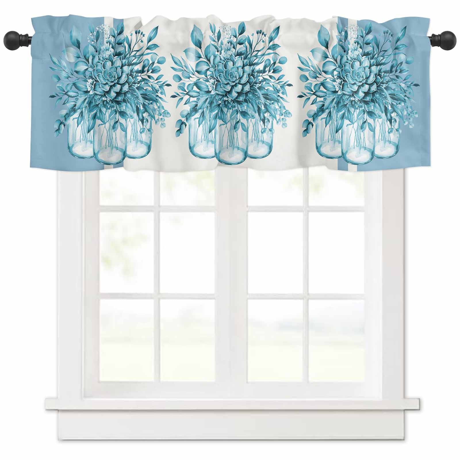 Eucalyptus Aqua Valances for Windows Farmhouse Kitchen Curtains ...