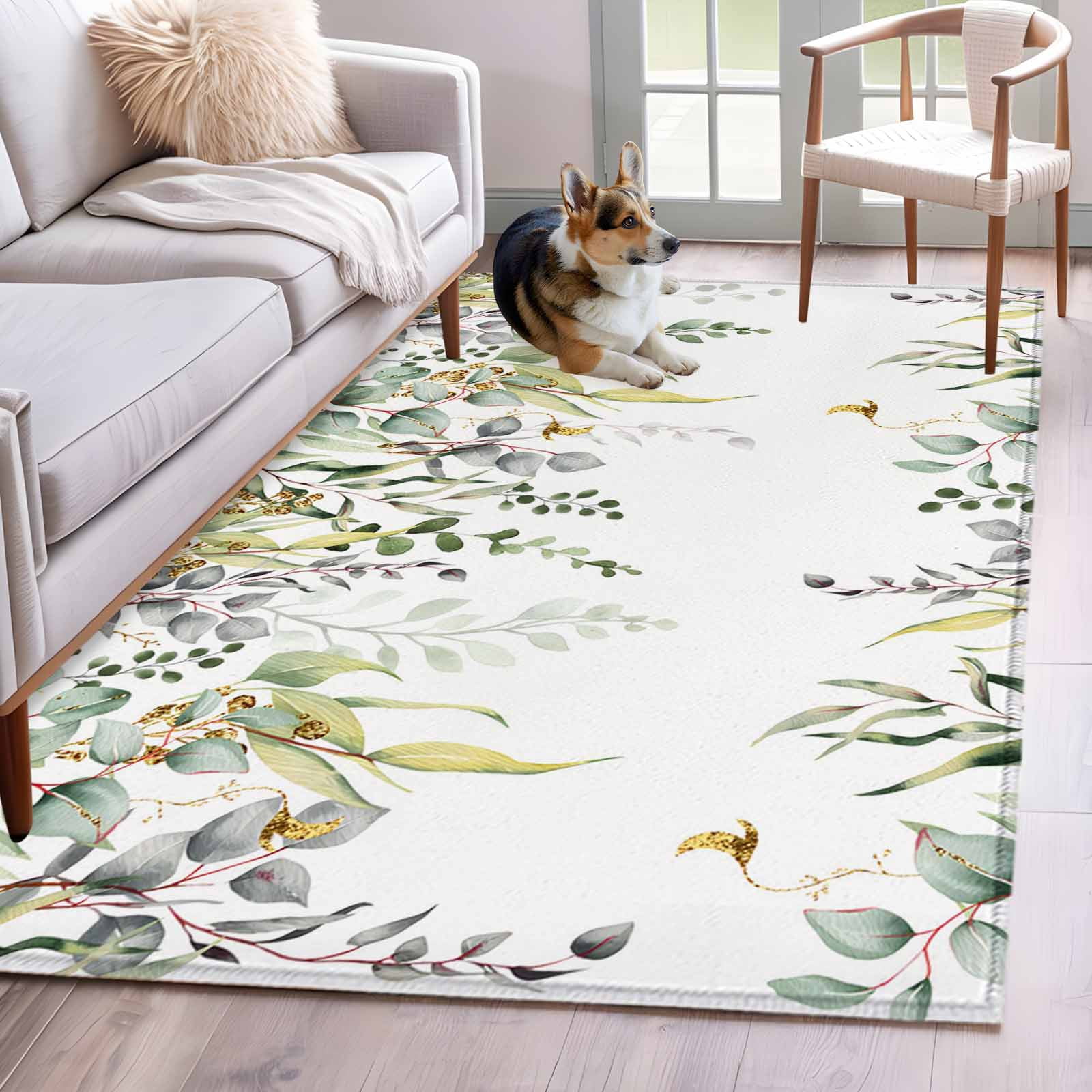 Eucalyptus Area Rug 3x5 Washable Rug Non Slip Sage Green Botanical ...