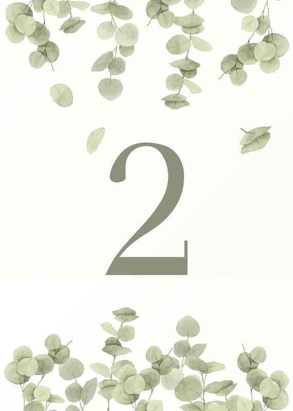 Eucalyptus Art Design Table Number Cards Double Sided Party Table ...