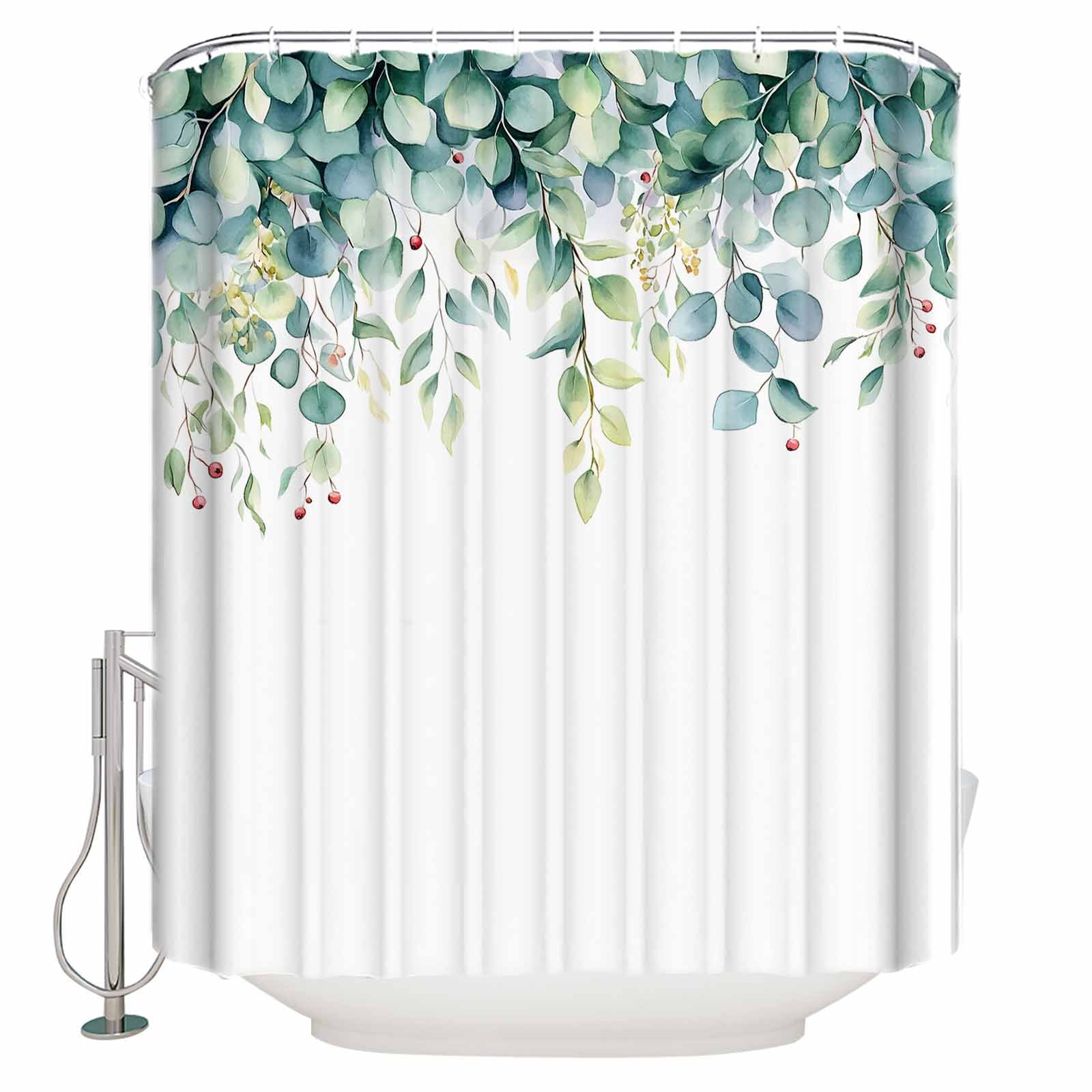 Eucalyptus Bathroom Shower Curtains with 12 Hooks Polyester Waterproof ...