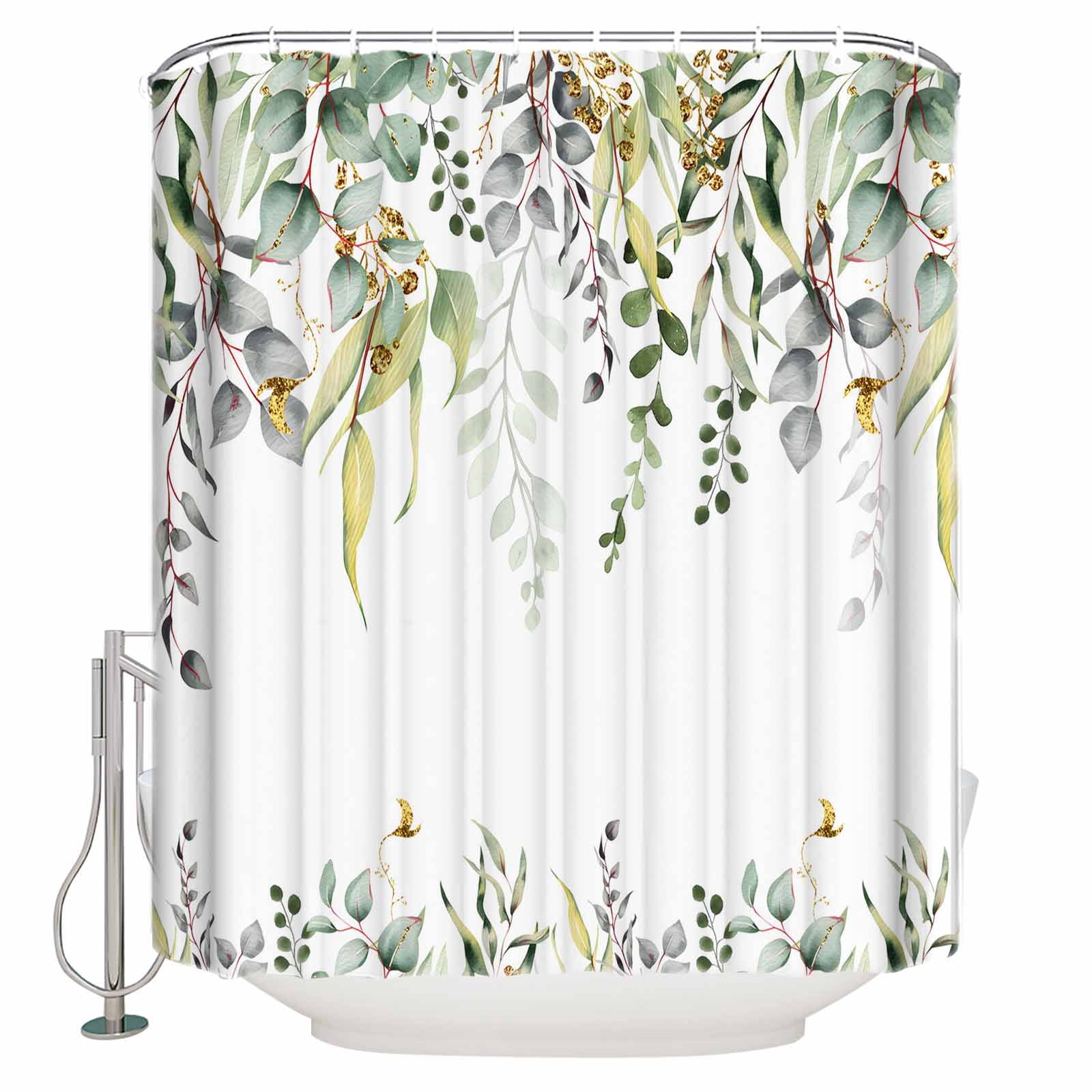 Eucalyptus Bathroom Shower Curtains with 12 Hooks Polyester Waterproof ...