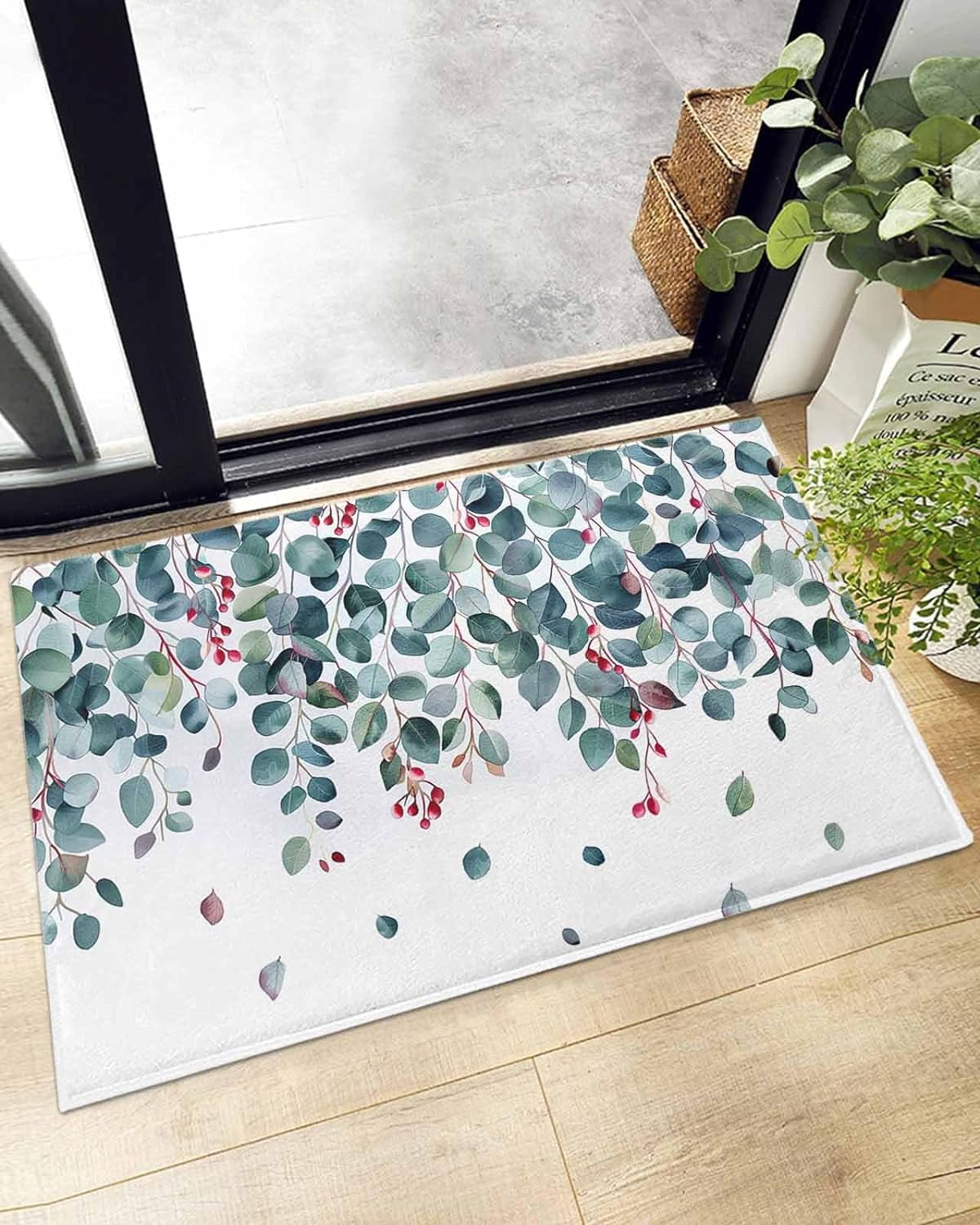Eucalyptus Berries Green Leaves Doormat Shaggy Plush Rug, Comfy Furry ...