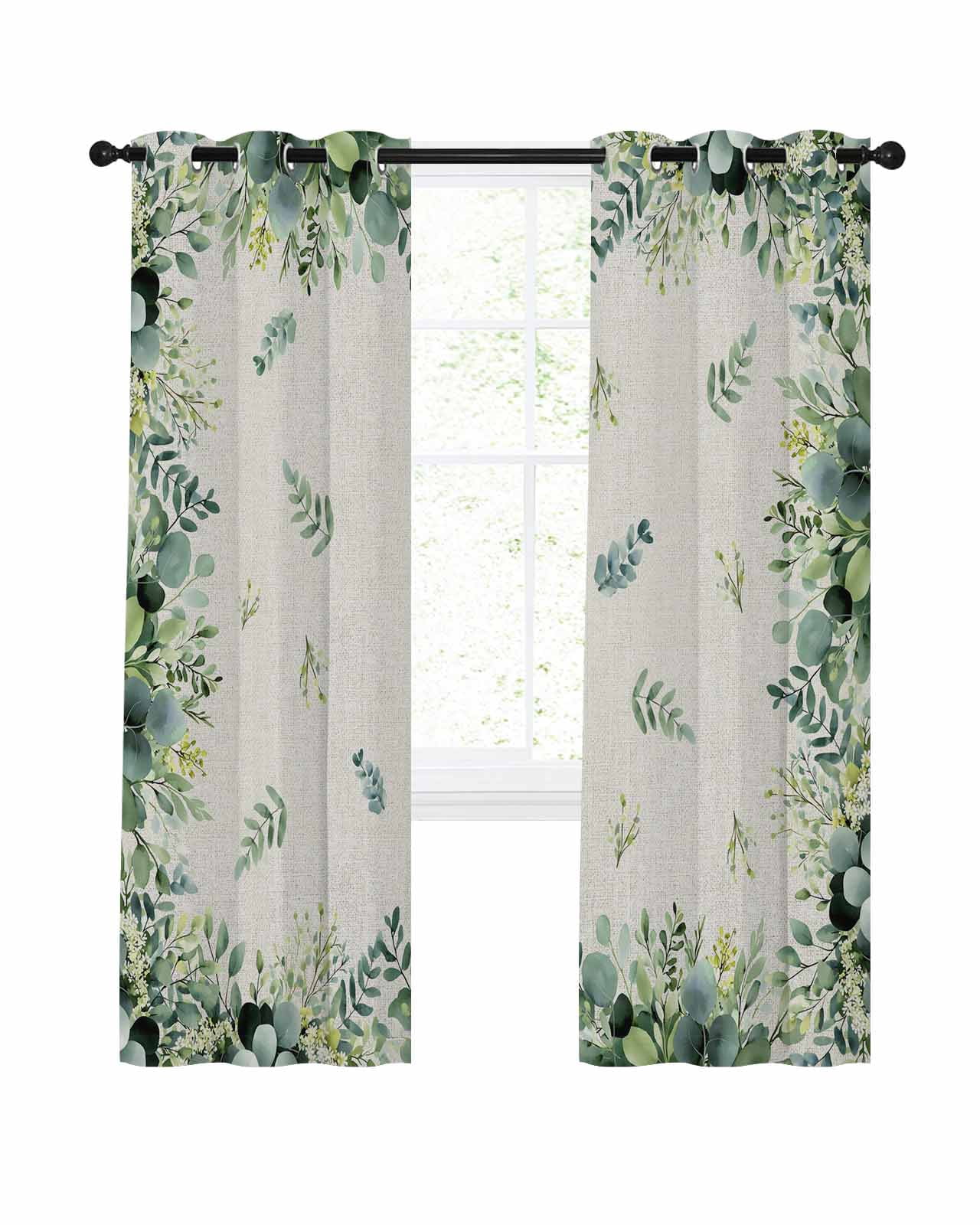 Eucalyptus Blackout Curtains, Light Blocking Print Window Curtains ...