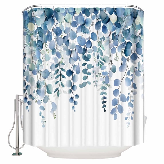 Eucalyptus Blue Bathroom Shower Curtains with 12 Hooks Polyester ...