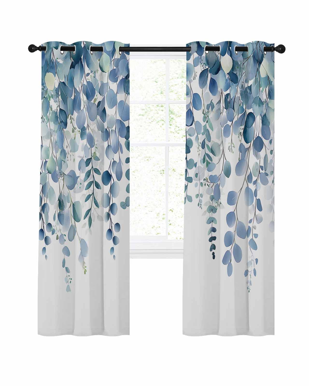 Eucalyptus Blue Blackout Curtains, Light Blocking Print Window Curtains ...