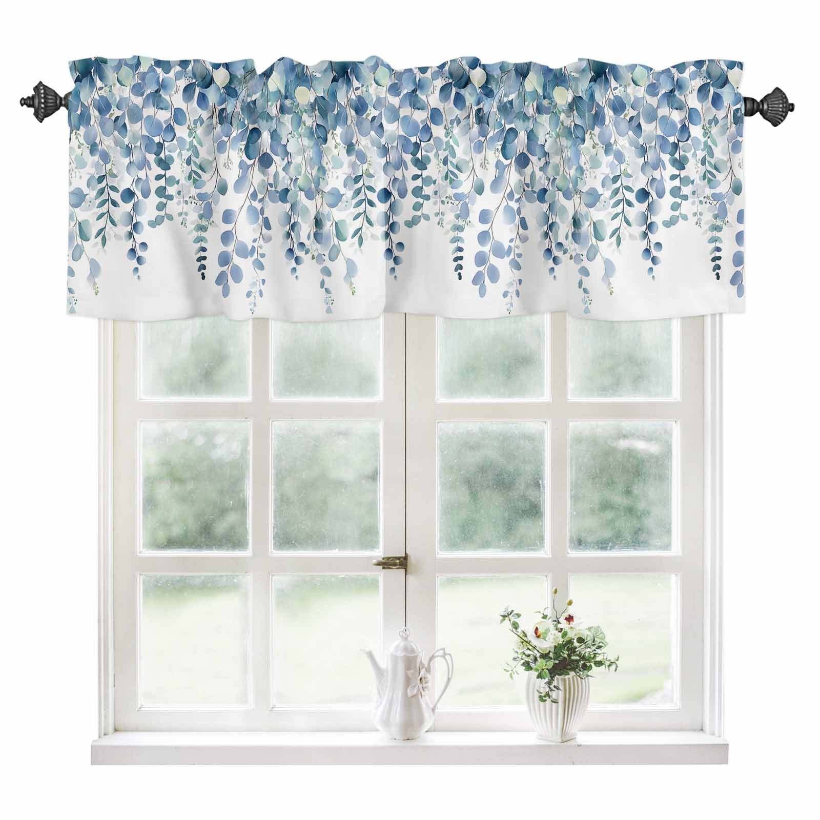 Eucalyptus Blue Kitchen Valances for Windows 60x18 Inch Kitchen ...