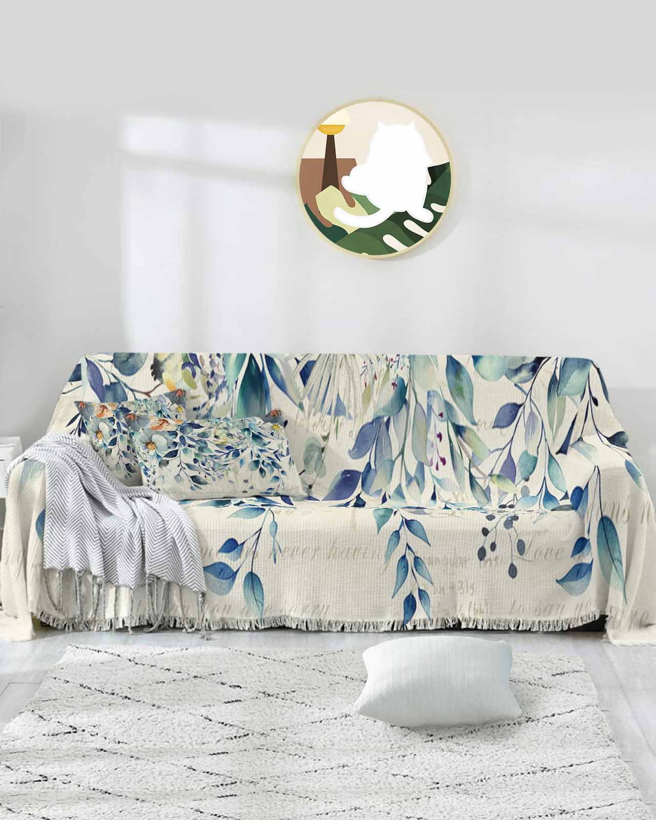 Eucalyptus Blue Sofa Covers for 3 Cushion,Washable Couch Cover for ...