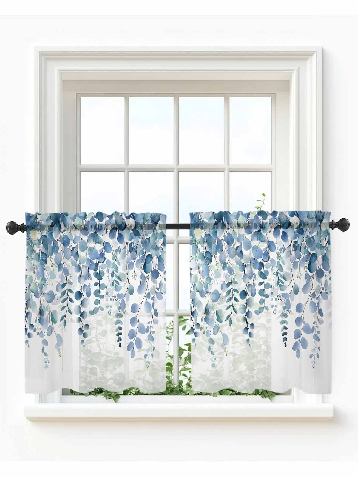 Eucalyptus Blue Tier Curtains 24 Inch Length,Sheer Curtains for Bedroom ...