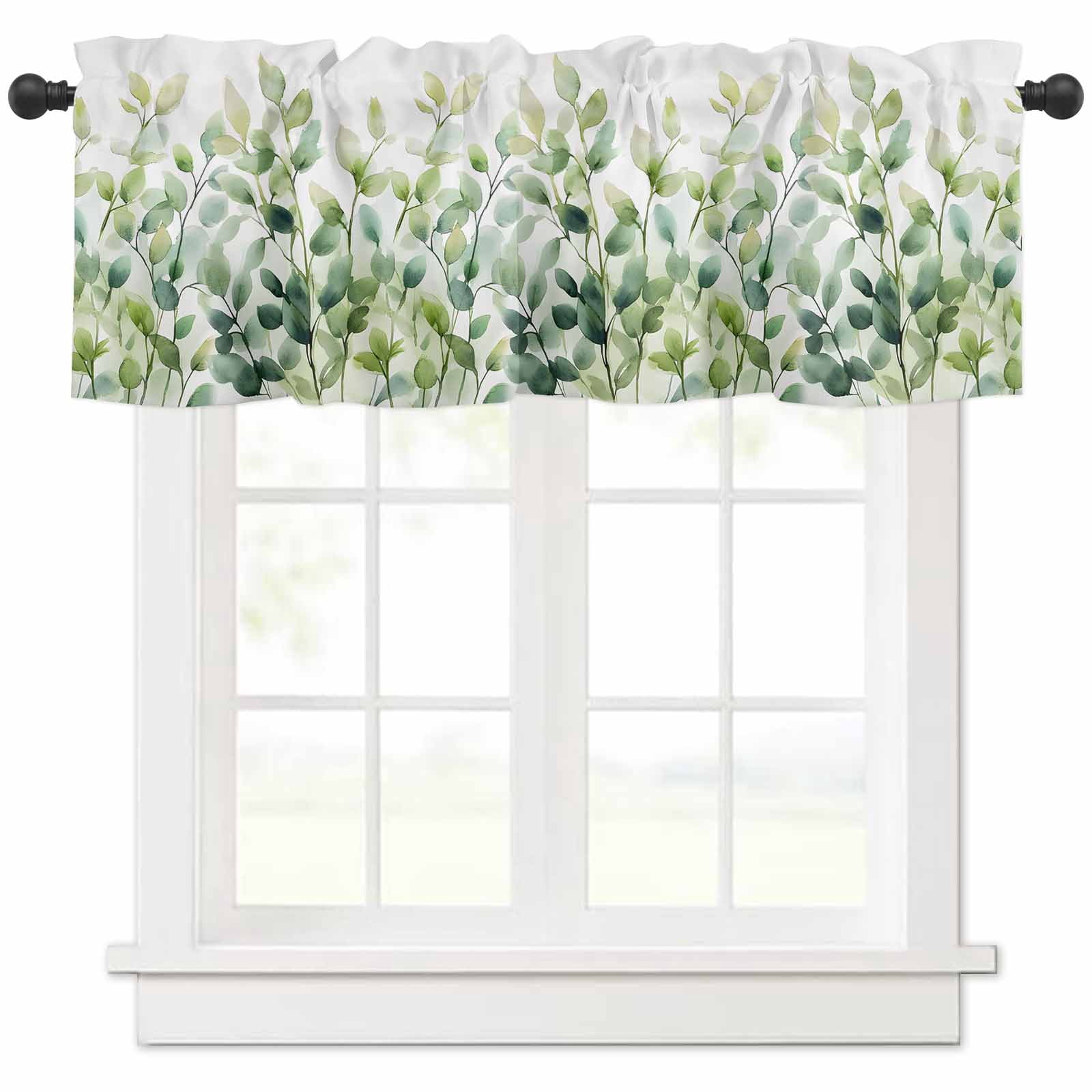 Eucalyptus Botanical Green Valances for Windows Farmhouse Kitchen ...