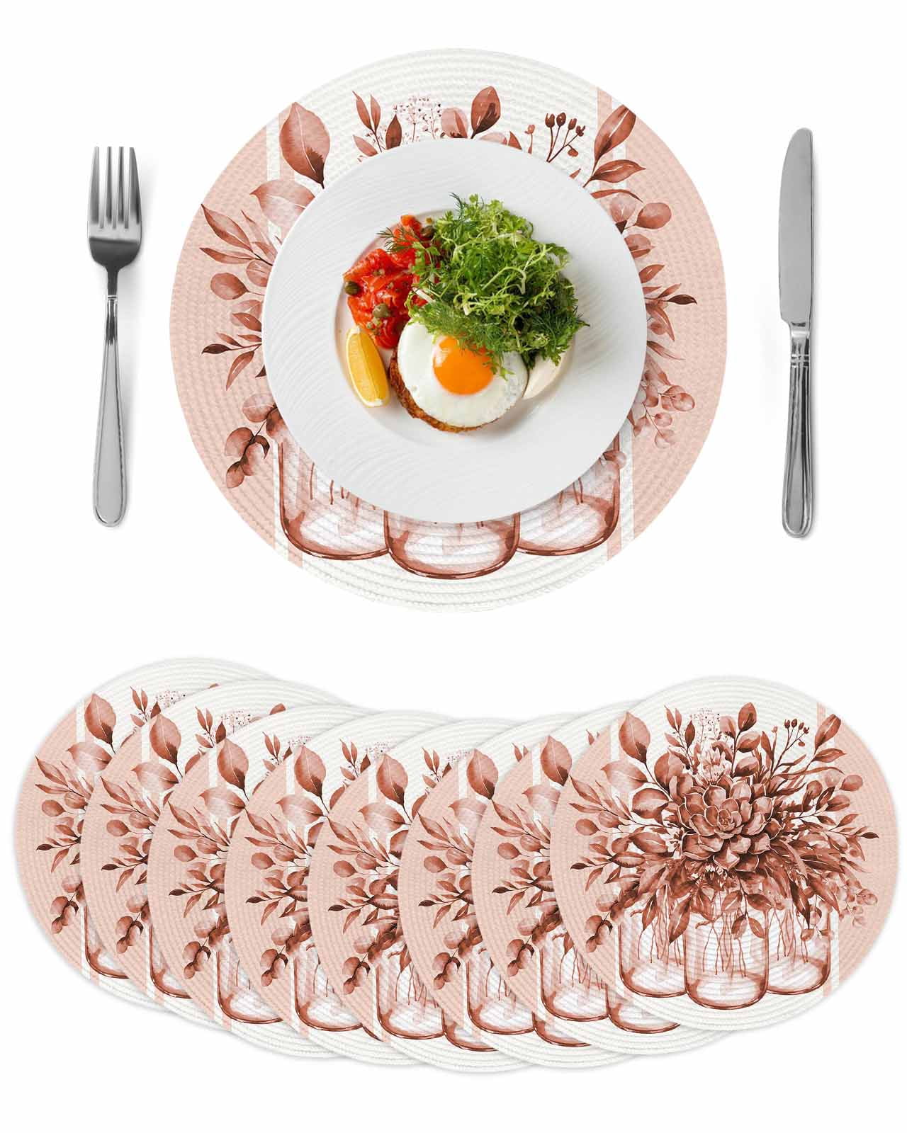 Eucalyptus Brown Round Placemats Set of 8 for Dinning Tables,Heat-proof ...