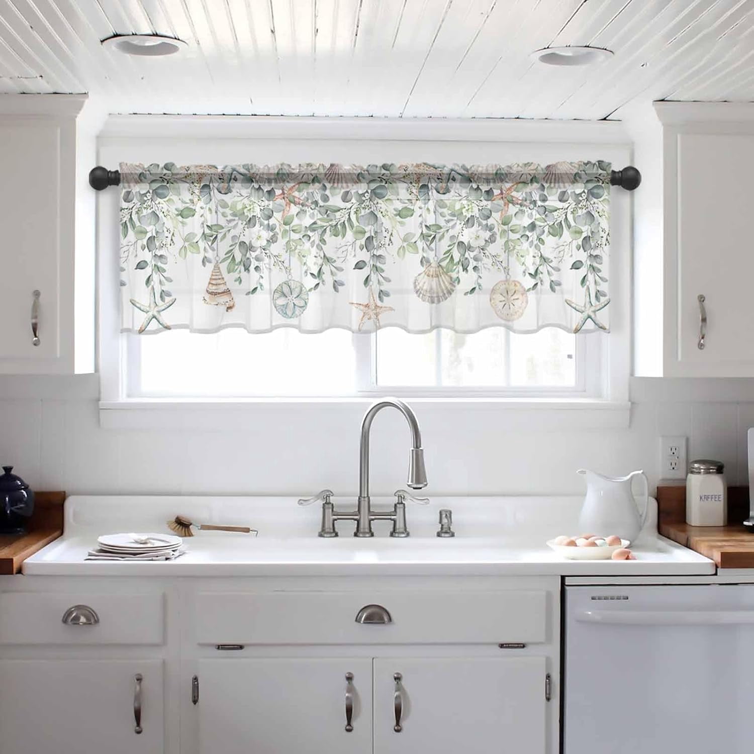 Eucalyptus Coastal Sheer Valance Curtains 12 Inch Kitchen Window ...