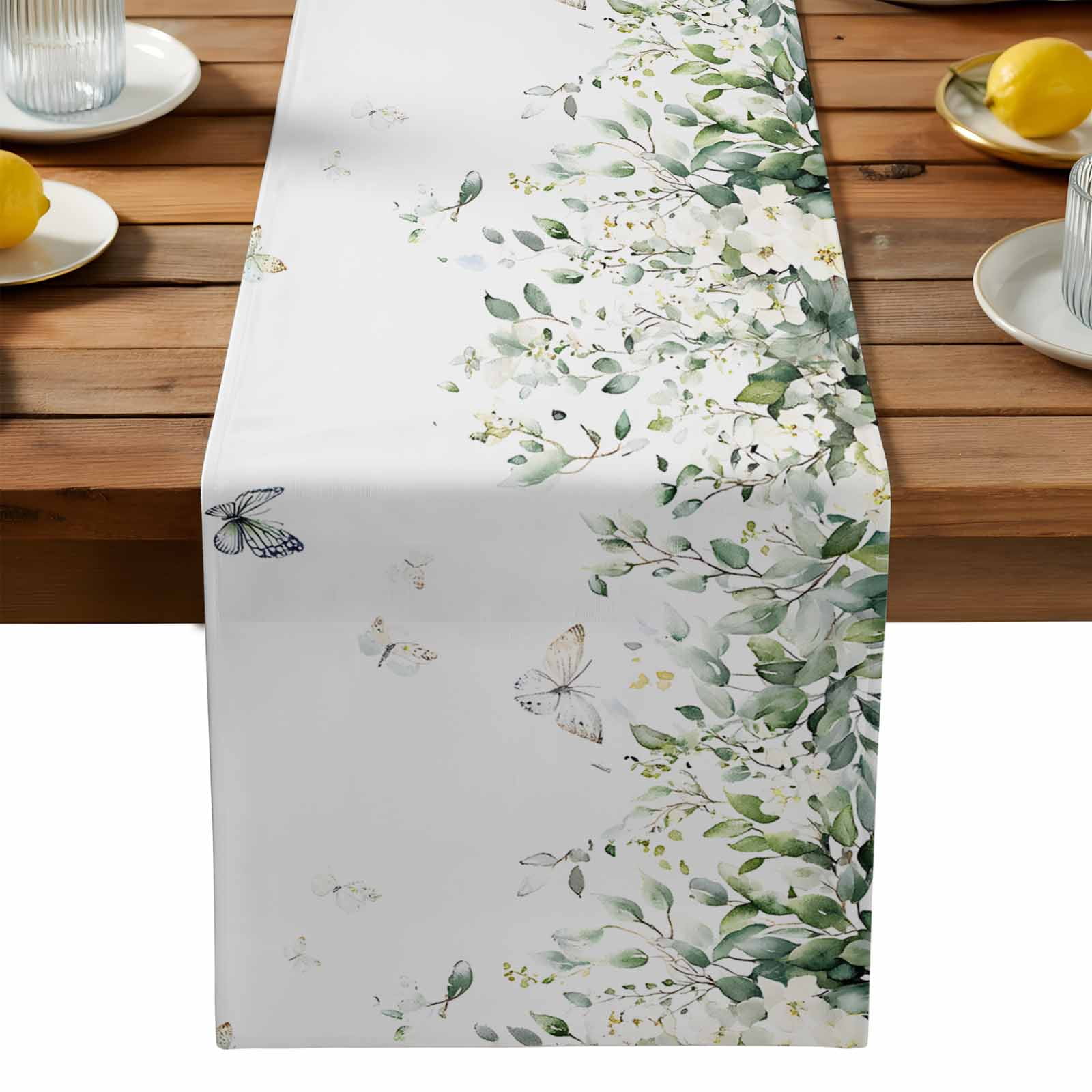 Eucalyptus Cotton Linen Table Runner for Dining Kitchen, Butterfly Sage ...