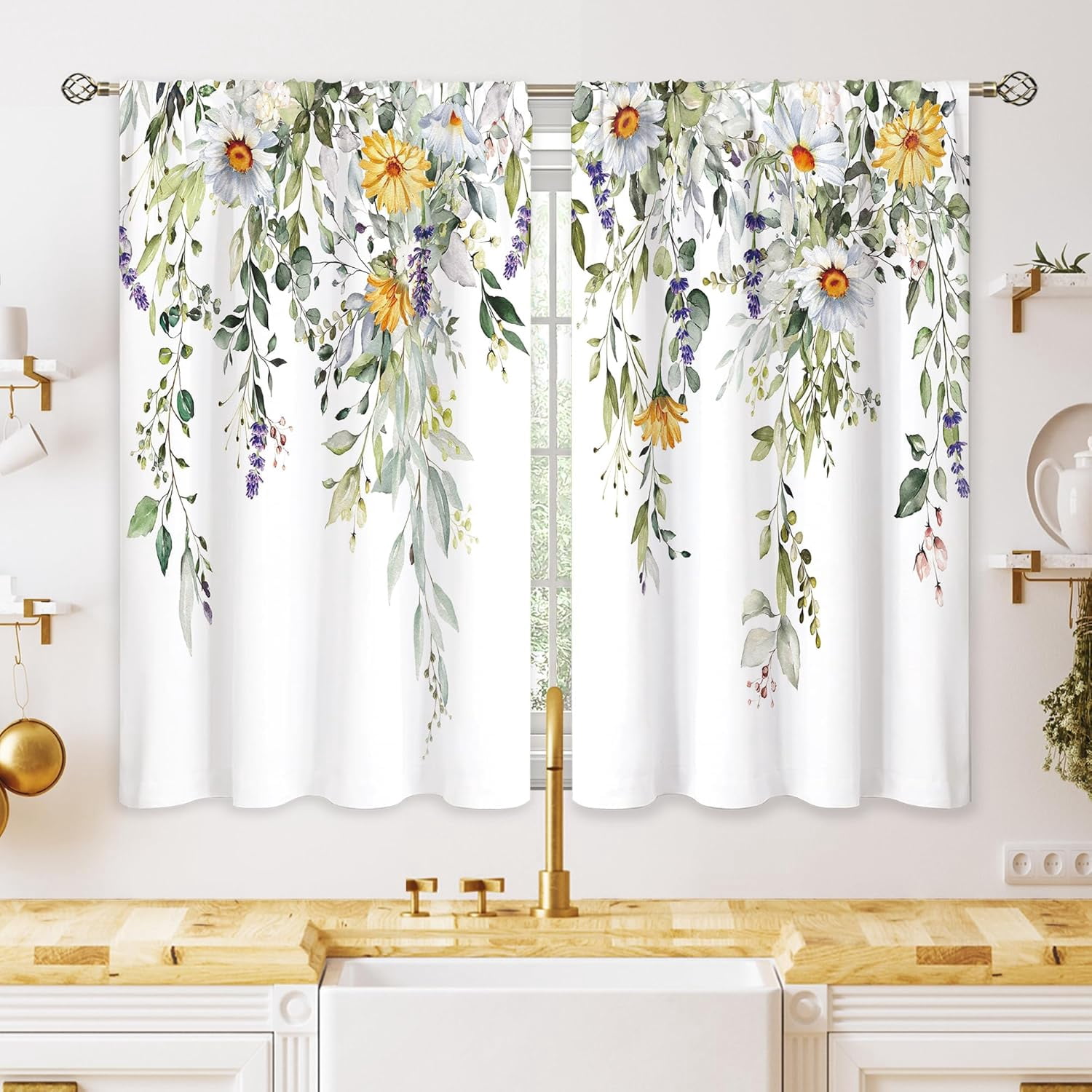 Eucalyptus Daisy Sunflower Botanical Leaves Floral Small Kitchen ...