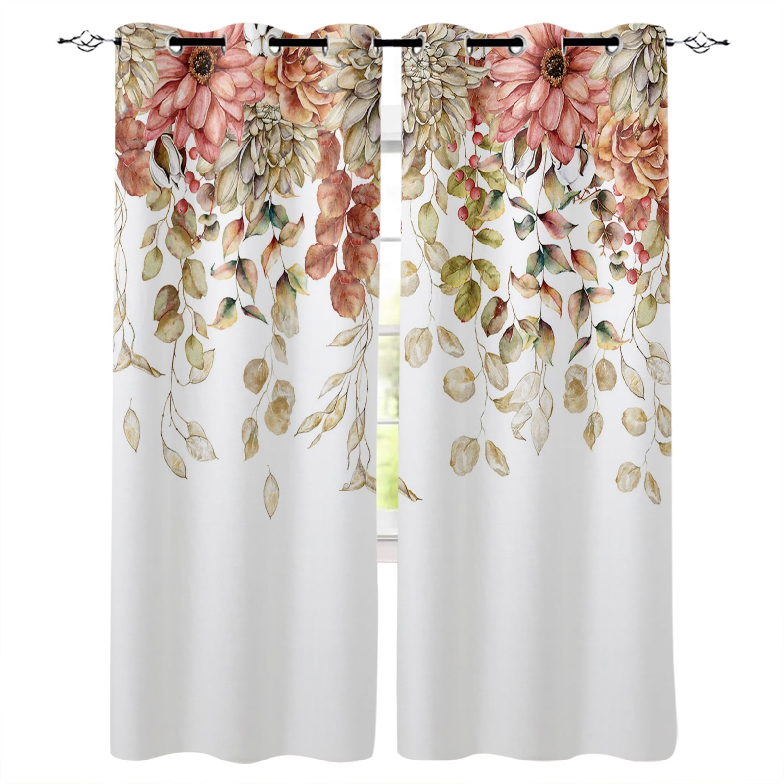Eucalyptus Deciduous Dahlia Rose European Curtains for Living Room ...