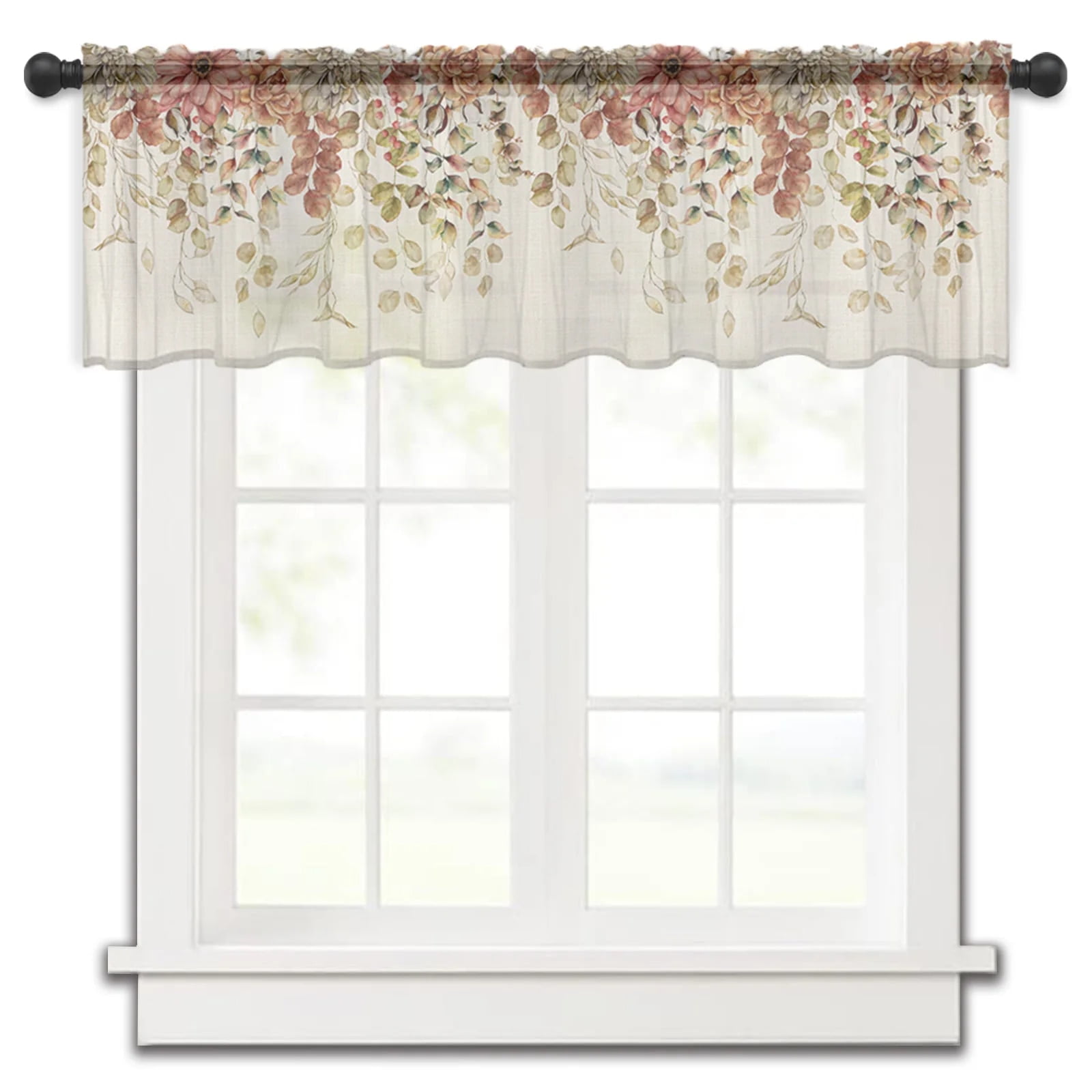 Eucalyptus Deciduous Dahlia Rose Small Window Curtain Tulle Sheer Short ...