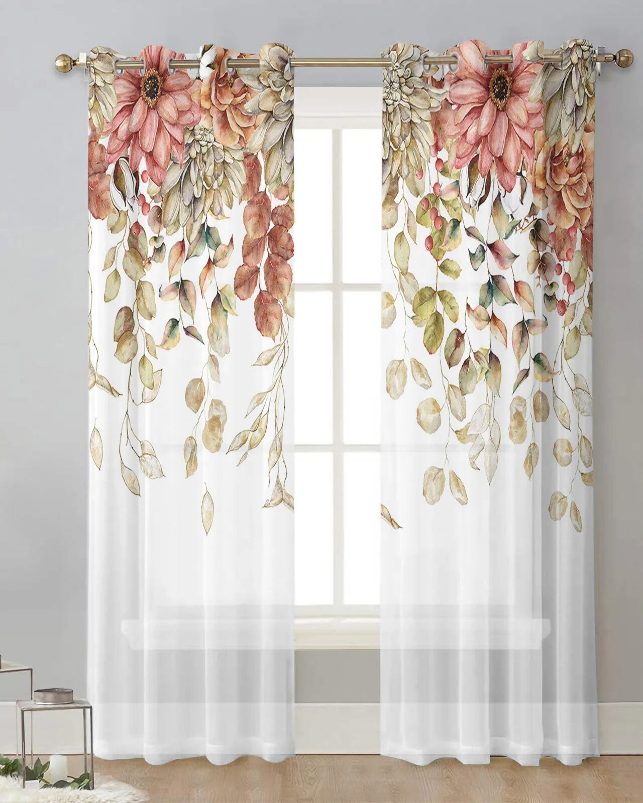 Eucalyptus Deciduous Dahlia Rose Tulle Curtain Living Room Printed ...