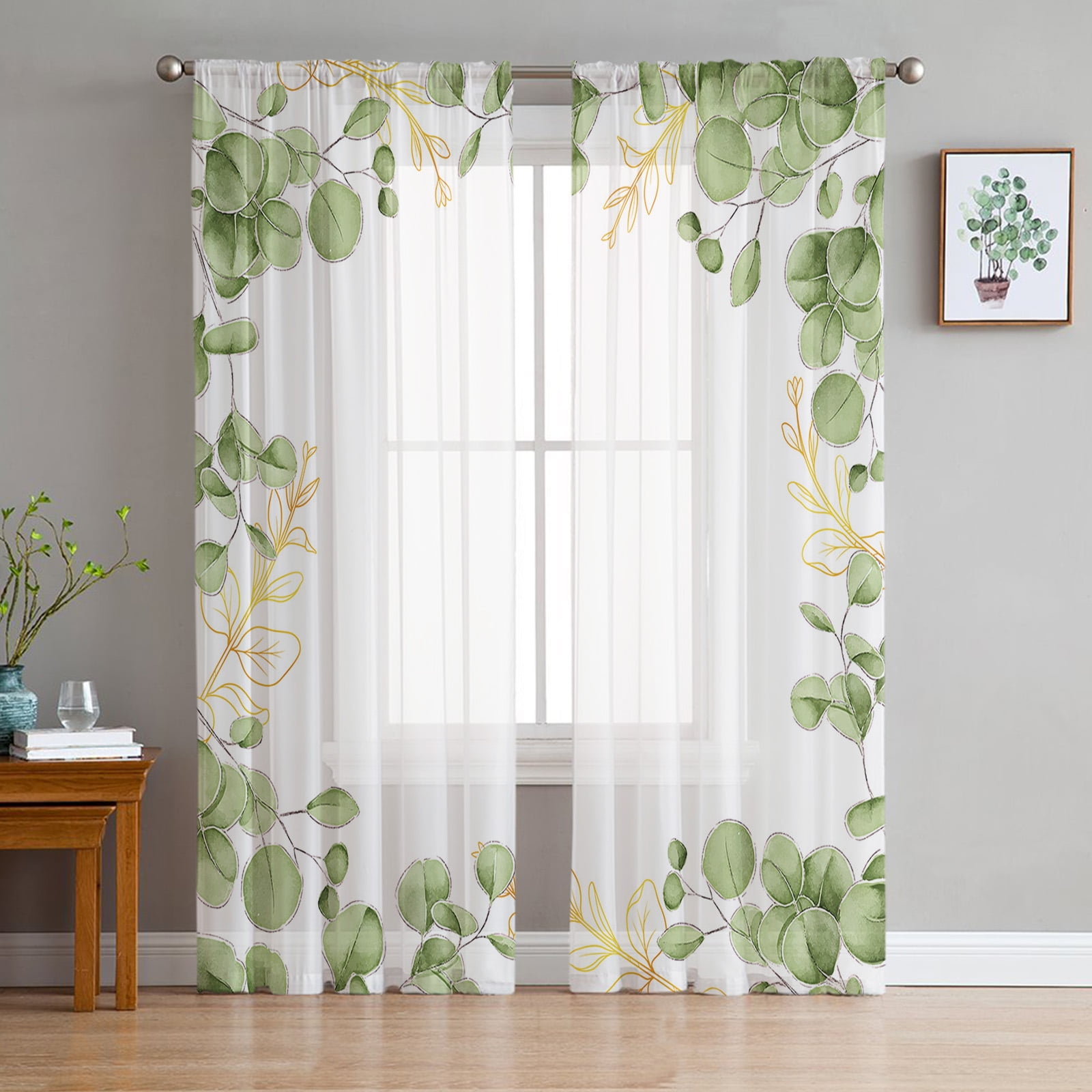 Eucalyptus Deciduous Dahlia Rose Tulle Sheer Curtain for Bedroom ...
